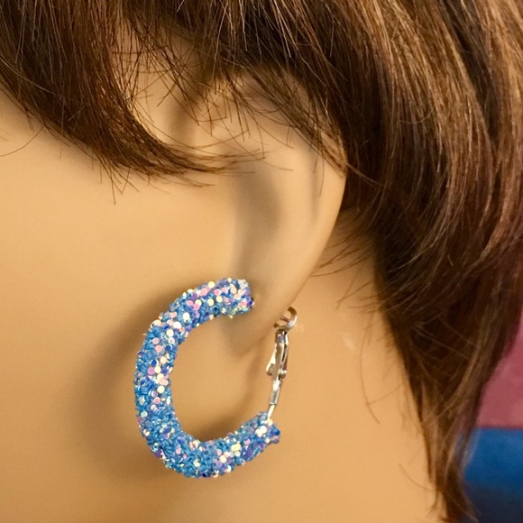 Jewelry | Sparkling Blue Hoop Earrings | Poshmark